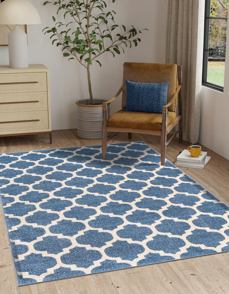Light Blue 9' x 12' Trellis Rectangle Area Rug Geometric Modern Unique ...