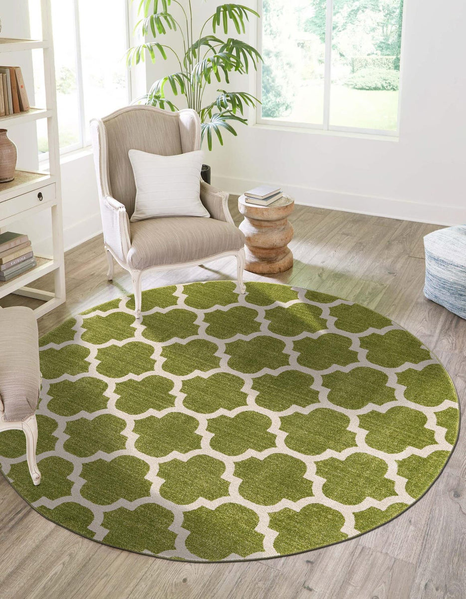 Light Green 10' x 10' Trellis Round Area Rug Geometric Modern Unique D ...