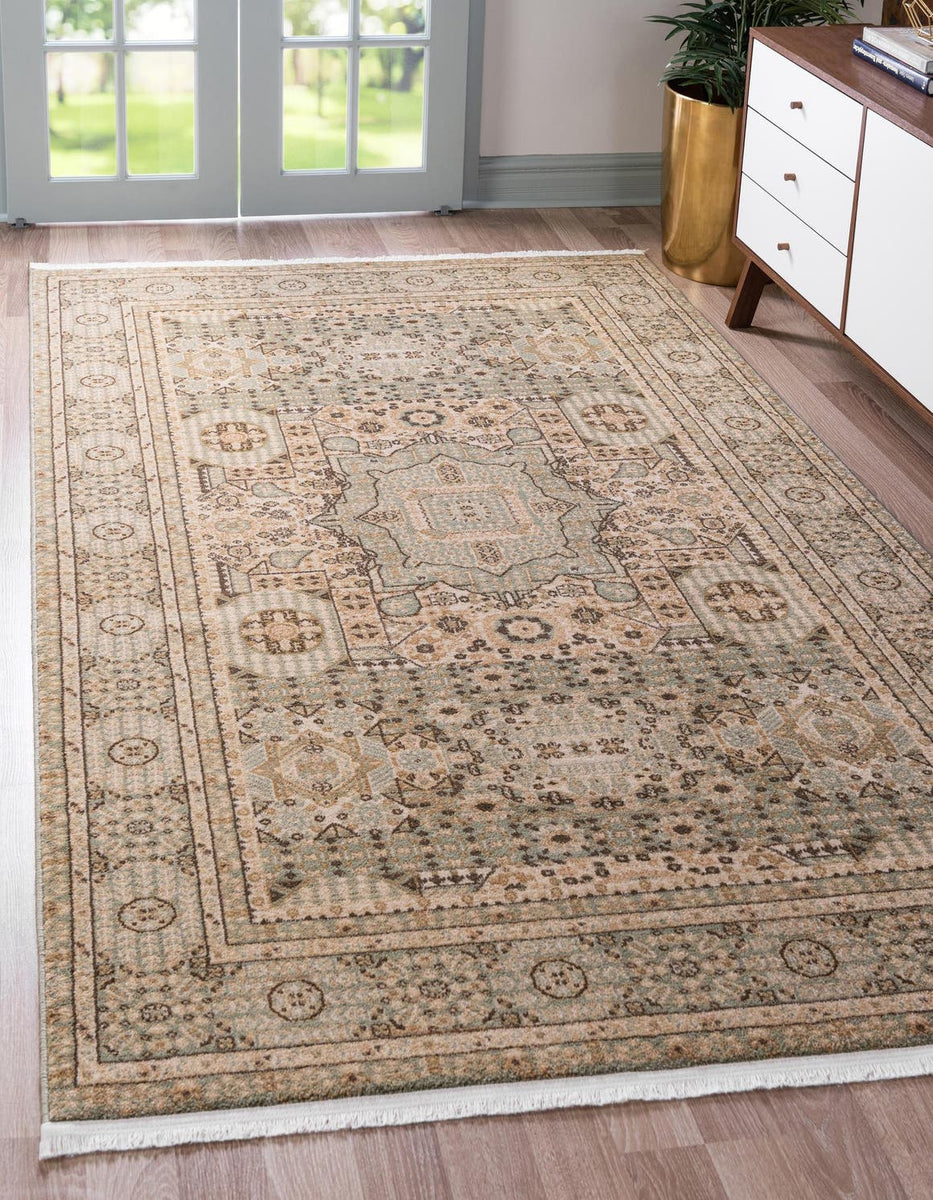 Light Green 10' x 11' 4 Palace Rectangle Area Rug Traditional Motif De ...