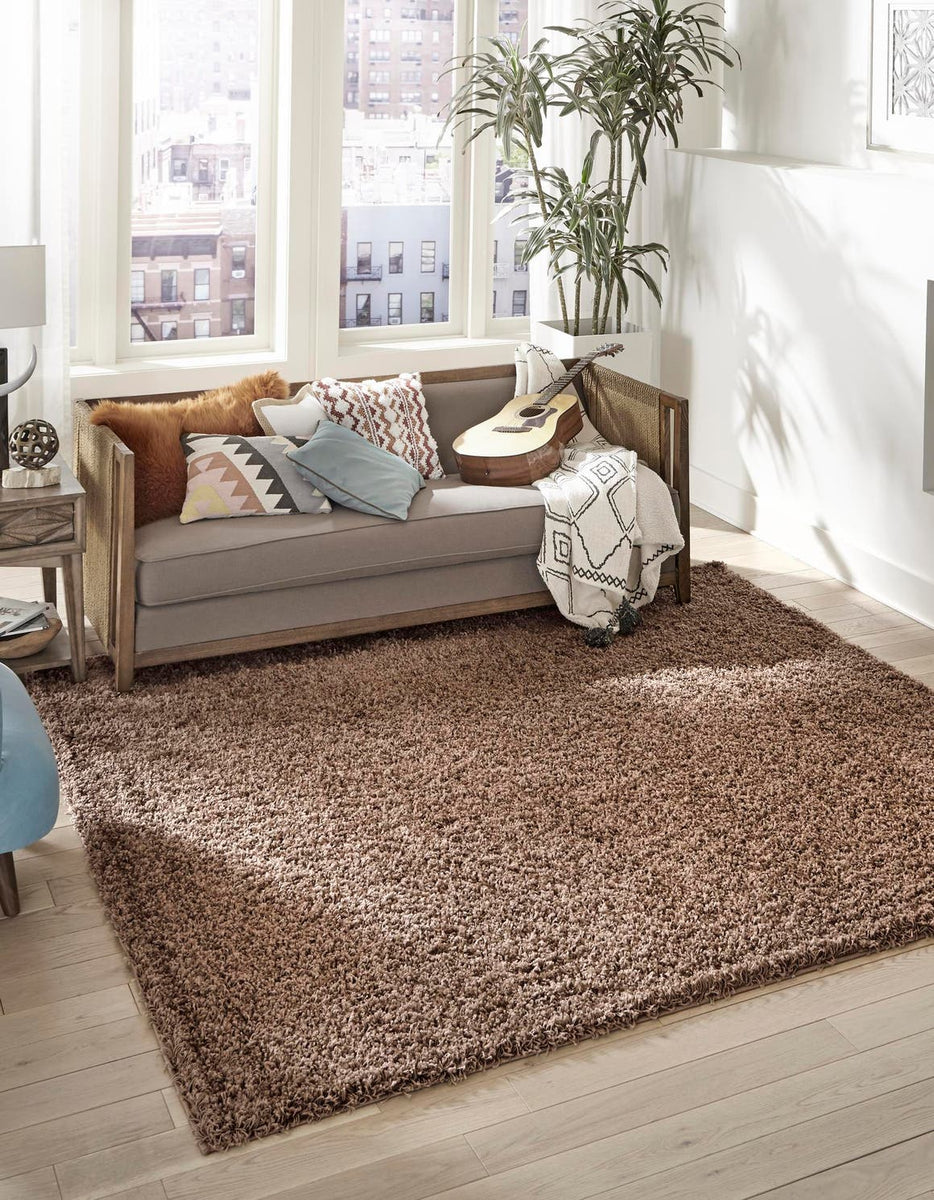Sandy Brown 7' 10 x 7' 10 Solid Shag Square Area Rug Thick Soft Touch ...