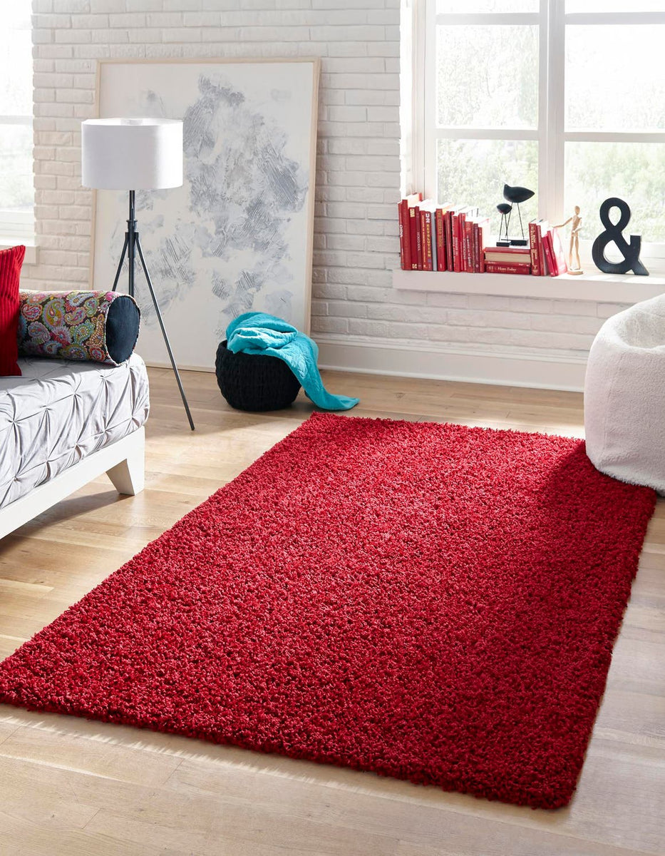 Cherry Red 7' 10 x 10' Solid Shag Rectangle Area Rug Thick Soft Touch ...