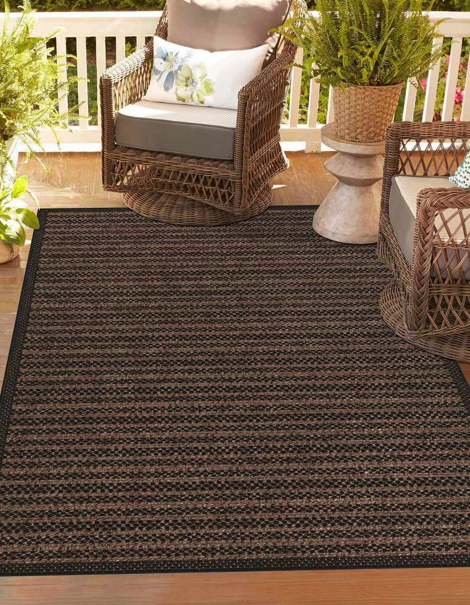 Brown 5' 3 x 8' Outdoor Border Rectangle Area Rug Weather Resistant fo ...