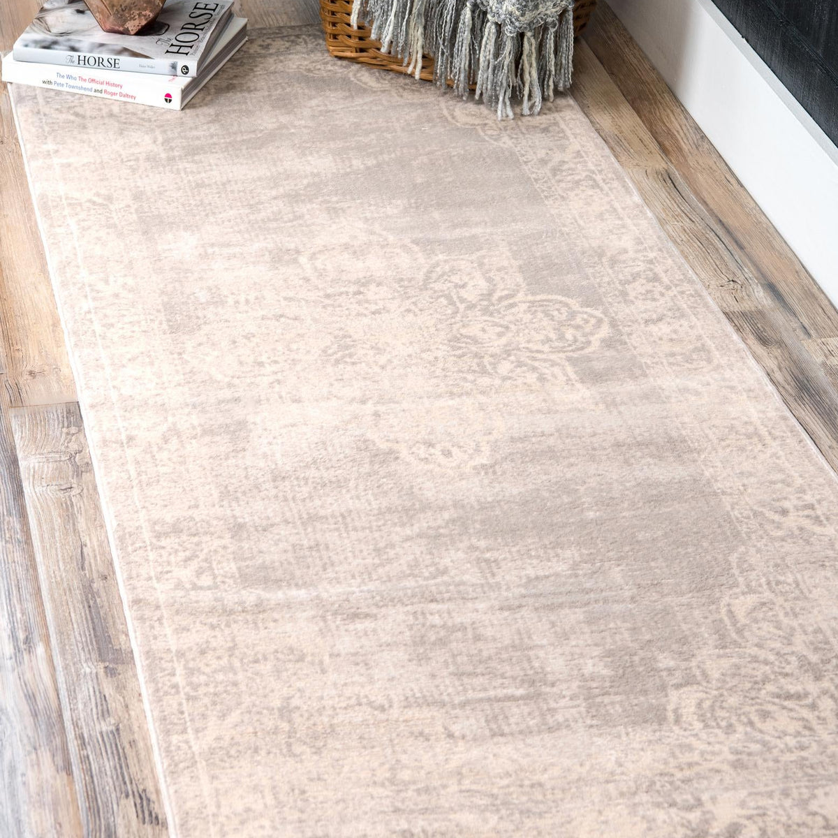 Gray 2' 7 x 6' 1 Paris Runner Area Rug Distressed Vintage Style Easy-C ...