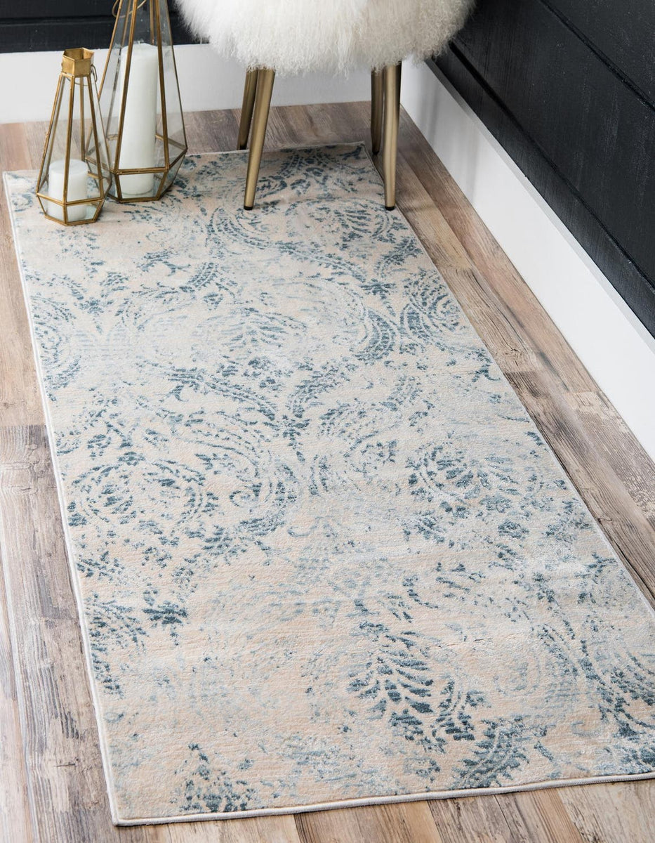 Blue 3' x 6' Paris Runner Area Rug Distressed Vintage Style Easy-Clean ...