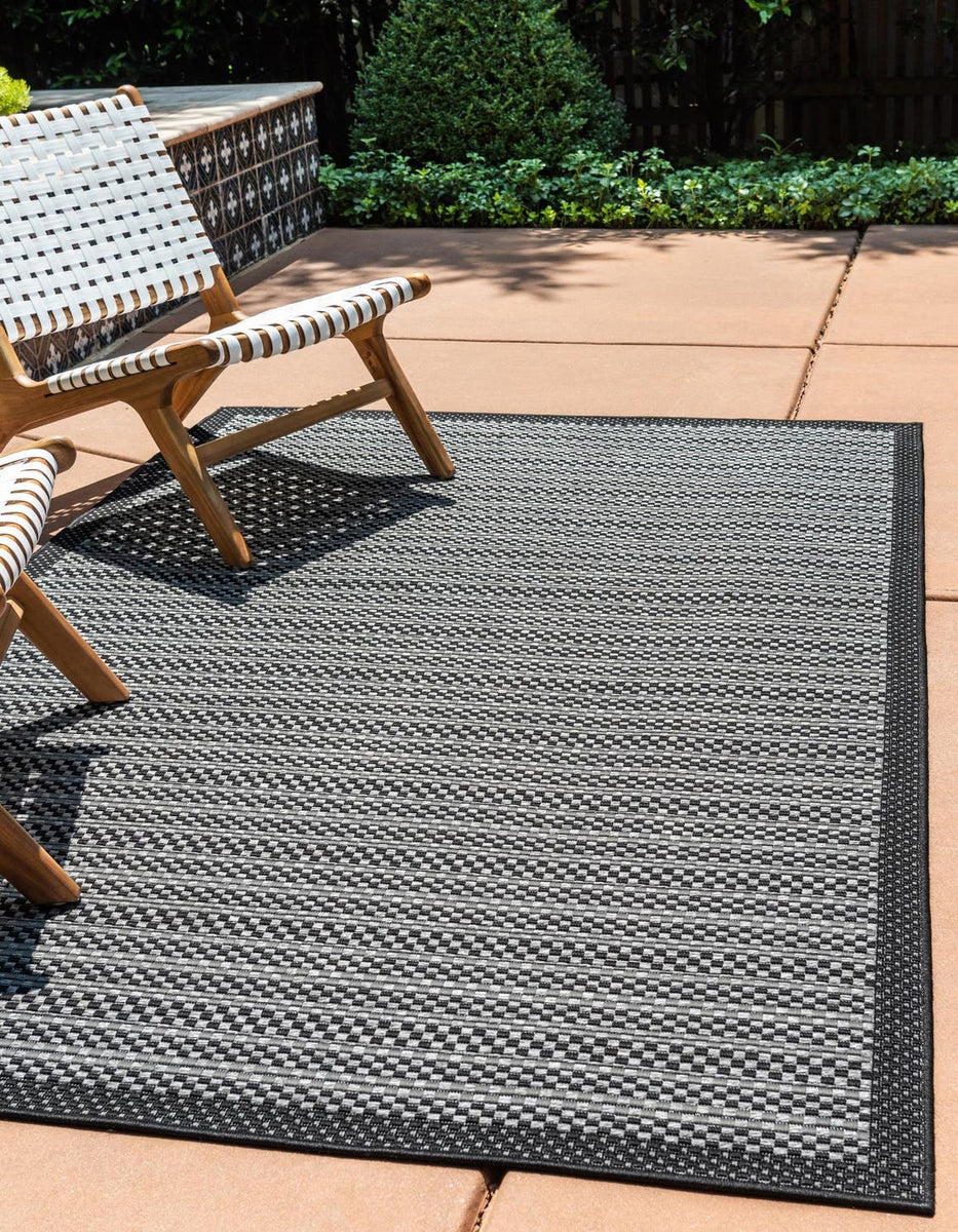 Gray 9' x 12' Outdoor Border Rectangle Area Rug Weather Resistant for ...