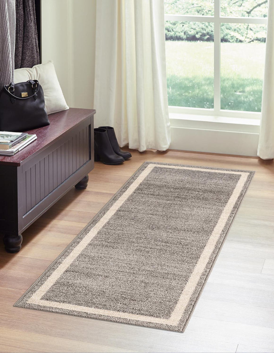 Gray 2' x 8' Del Mar Runner Area Rug 100% Polypropylene Easy Clean Sta ...