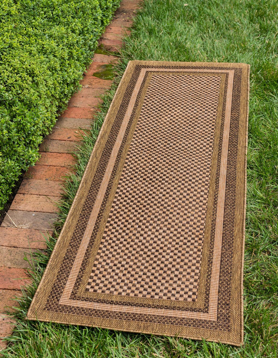 Light Brown 2' 2 x 6' Outdoor Border Runner Area Rug Weather Resistant ...