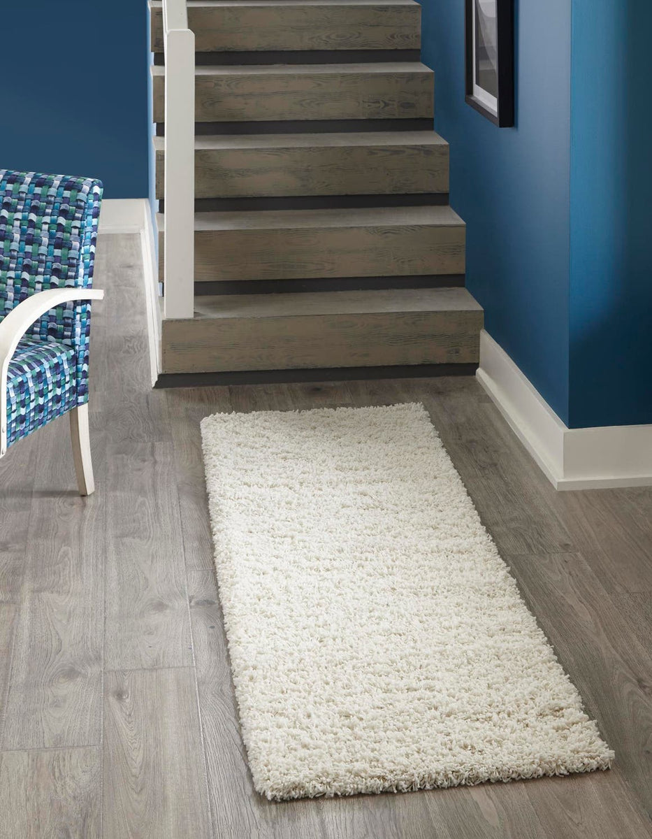 Pure Ivory 2' 7 x 10' Solid Shag Runner Area Rug Thick Soft Touch Fluf ...
