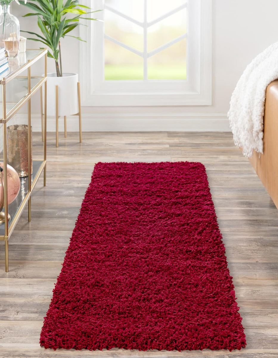 Cherry Red 2' 7 x 10' Solid Shag Runner Area Rug Thick Soft Touch Fluf ...
