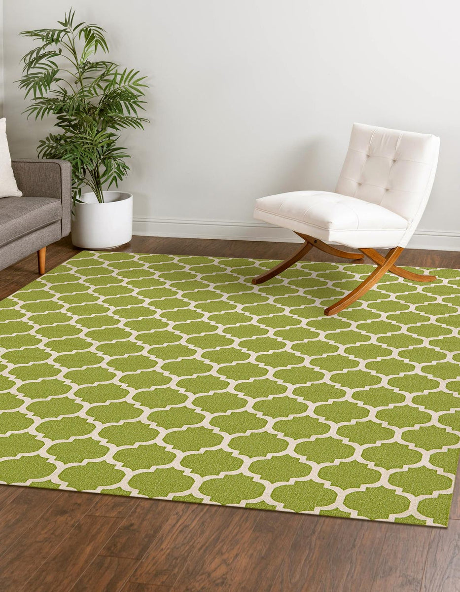 Light Green 10' x 10' Trellis Square Area Rug Geometric Modern Unique ...