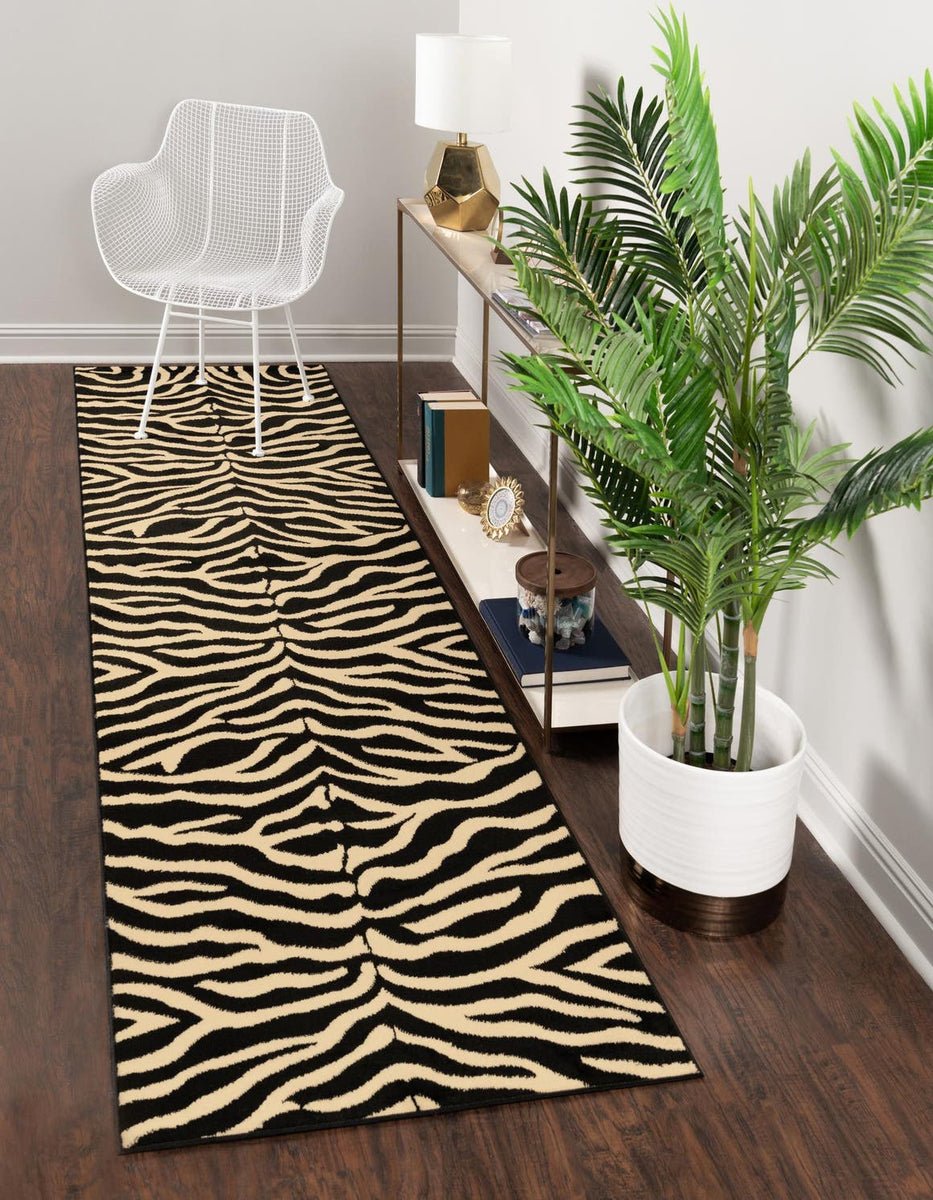 Black 2' x 8' Wildlife Runner Area Rug Animal Print Safari Jungle Insp ...