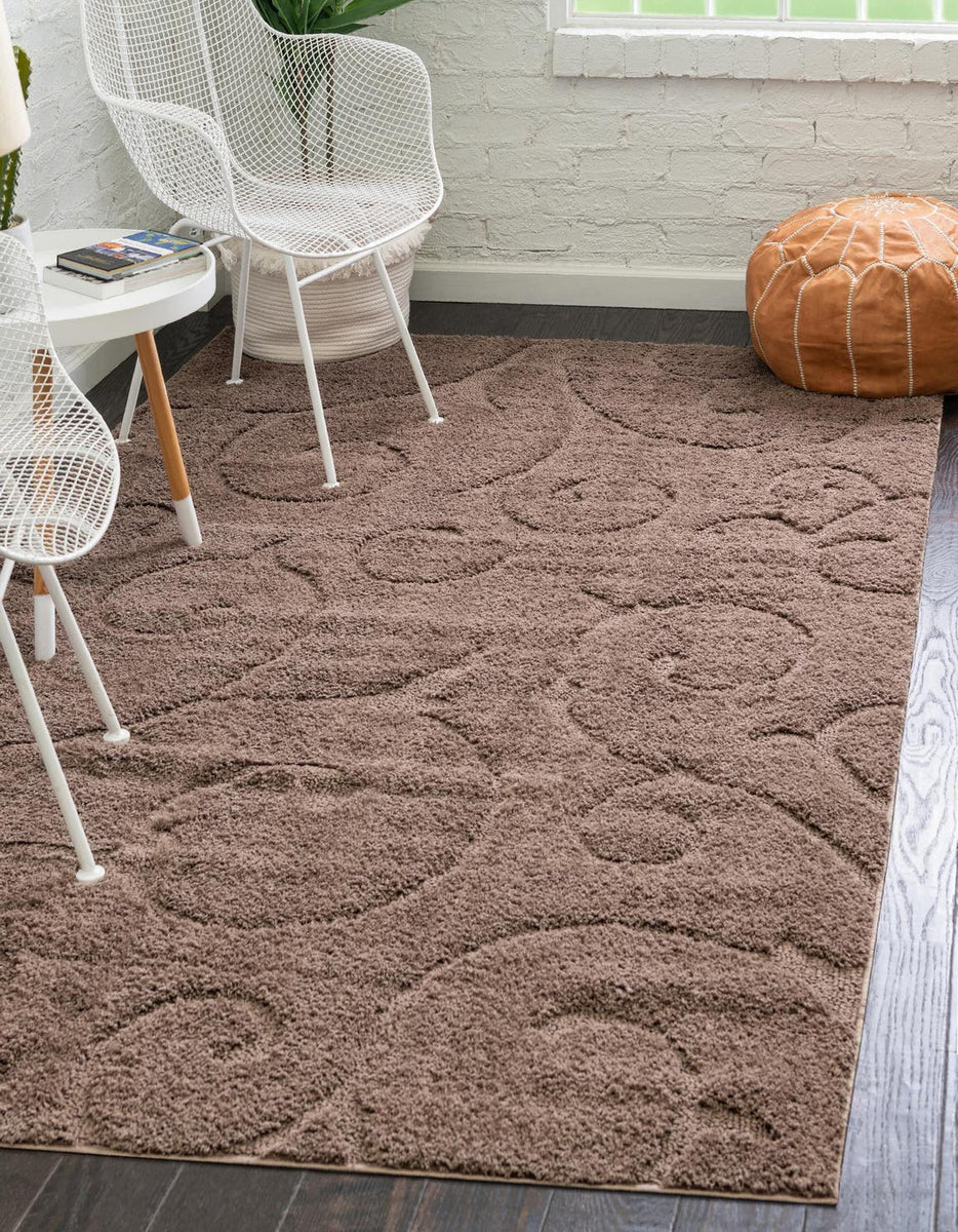 Brown 8' x 10' Floral Shag Rectangle Area Rug Thick Soft Touch Fluffy ...