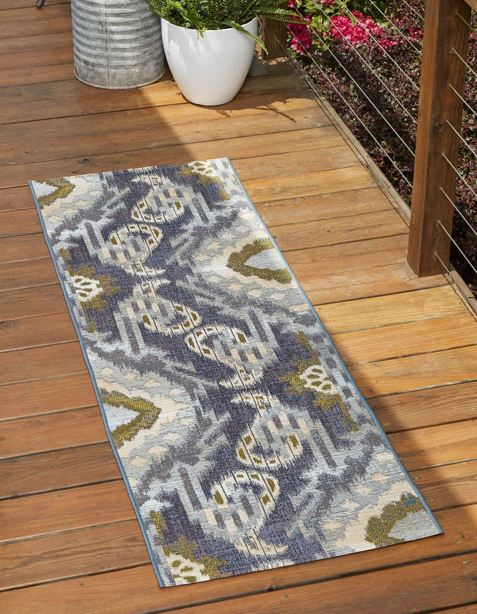 Blue 2' 7 x 5' 3 Outdoor Modern Runner Area Rug Weather Resistant for ...