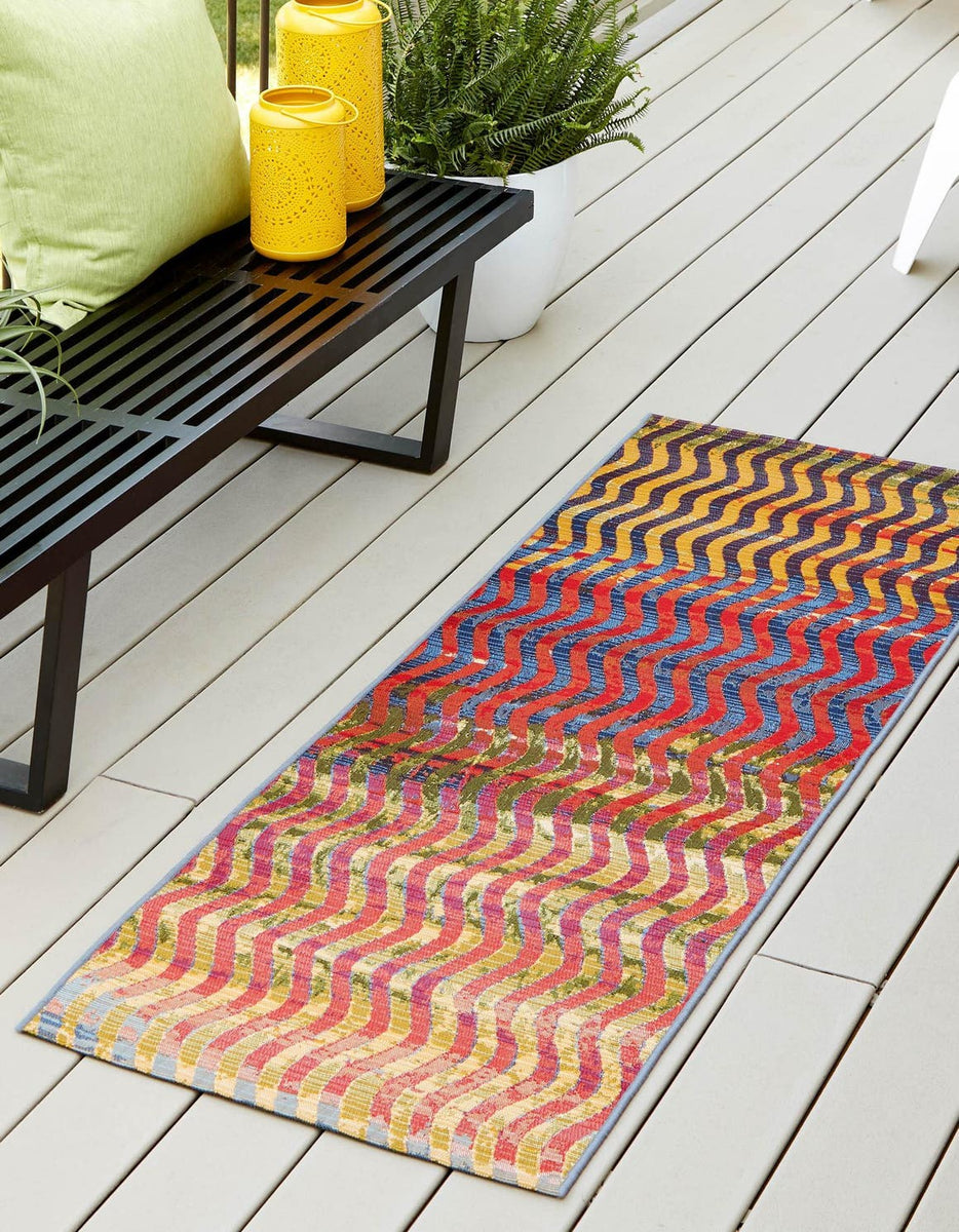 Multicolor 2' 7 x 10' Outdoor Modern Runner Area Rug Weather Resistant ...