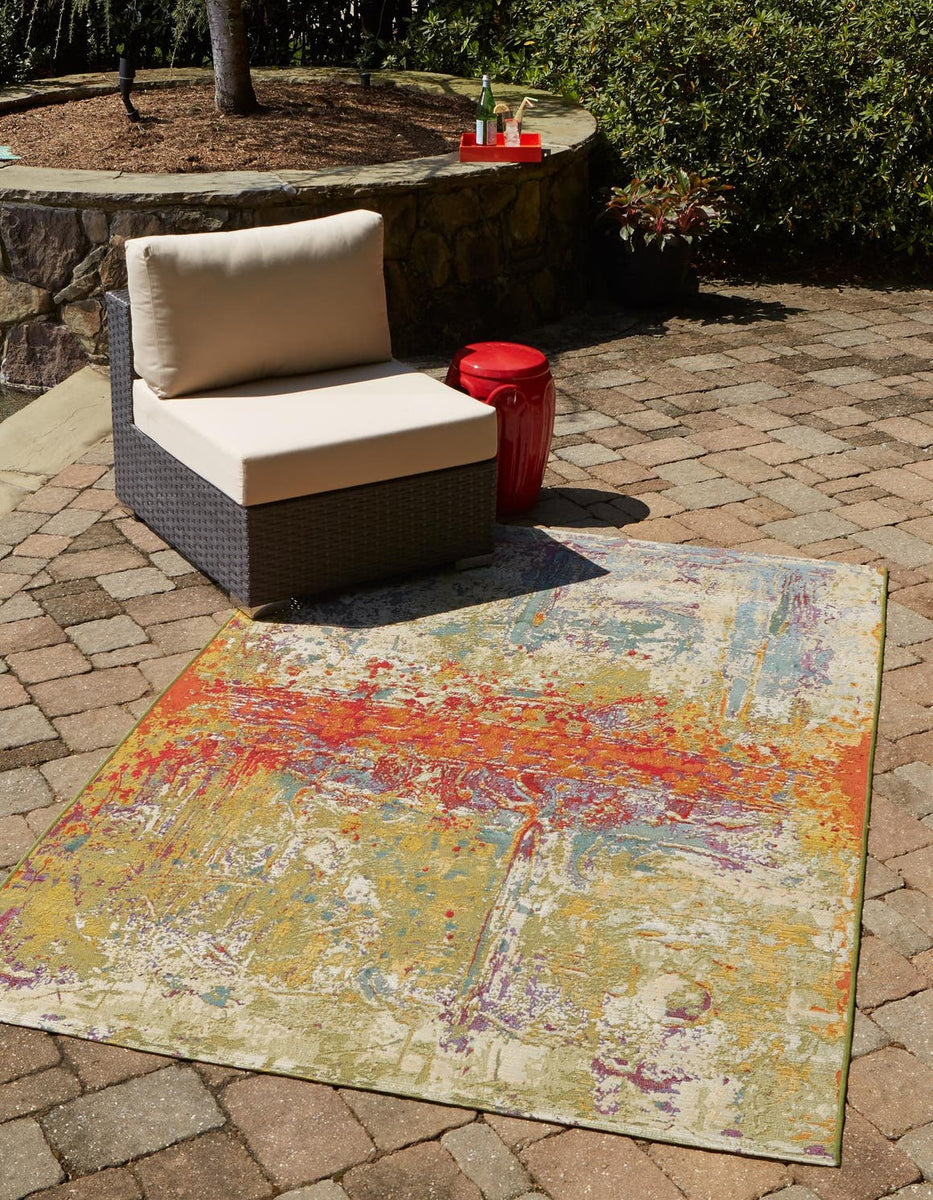 Multicolor 10' x 14' Outdoor Modern Rectangle Area Rug Weather Resista ...