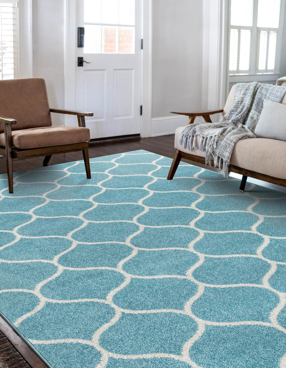 Light Blue 9' x 12' Trellis Frieze Rectangle Area Rug Geometric Modern ...