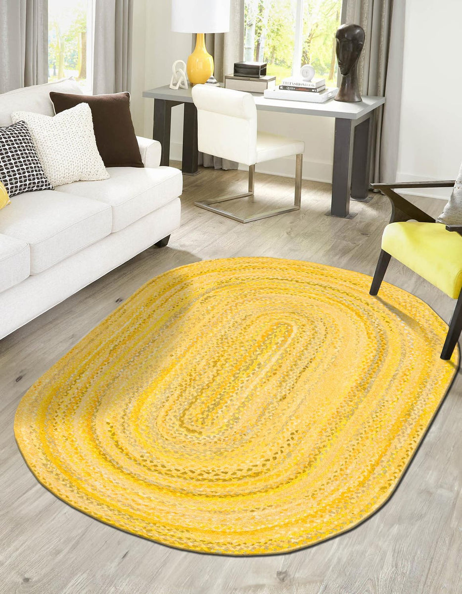 Yellow Orange 8' x 10' Braided Chindi Oval Area Rug 100% Cotton Hand B ...