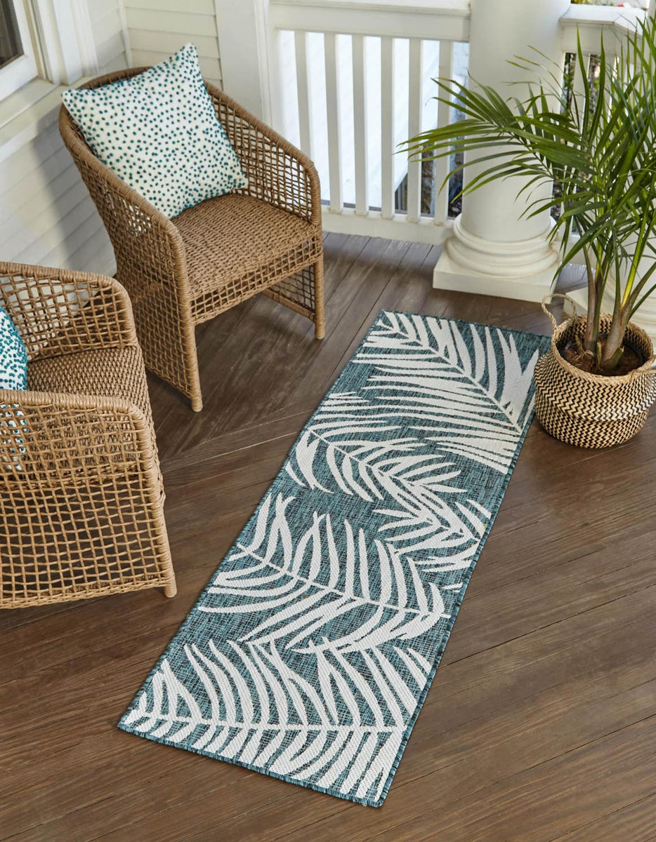 Teal 3' x 10' Outdoor Botanical Runner Rug – Rug Engine