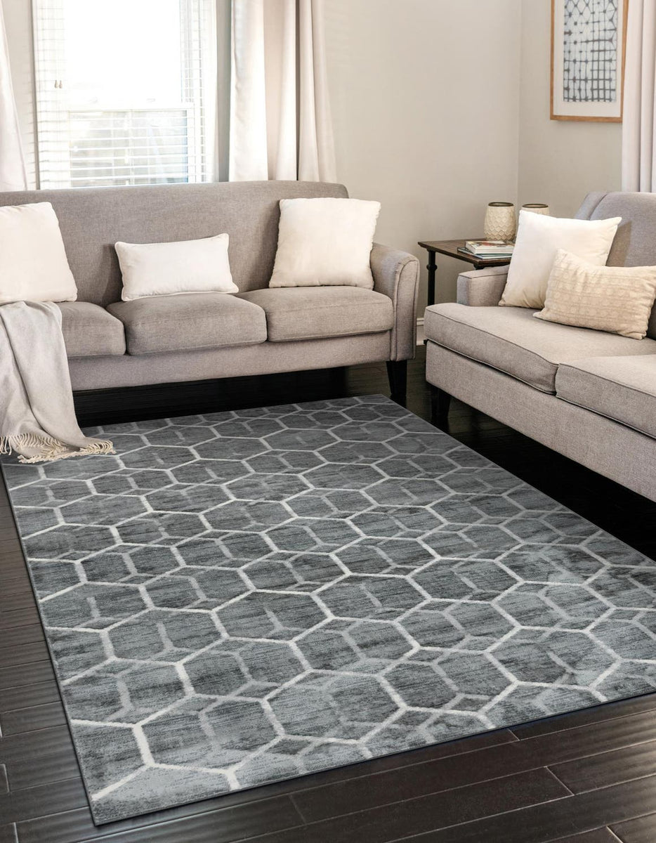 Grey 8' x 10' Matrix Trellis Rectangle Area Rug 100% Polyester Geometr ...
