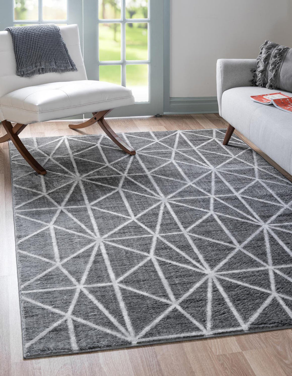 Gray 8' x 10' Matrix Trellis Rectangle Area Rug 100% Polyester Geometr ...
