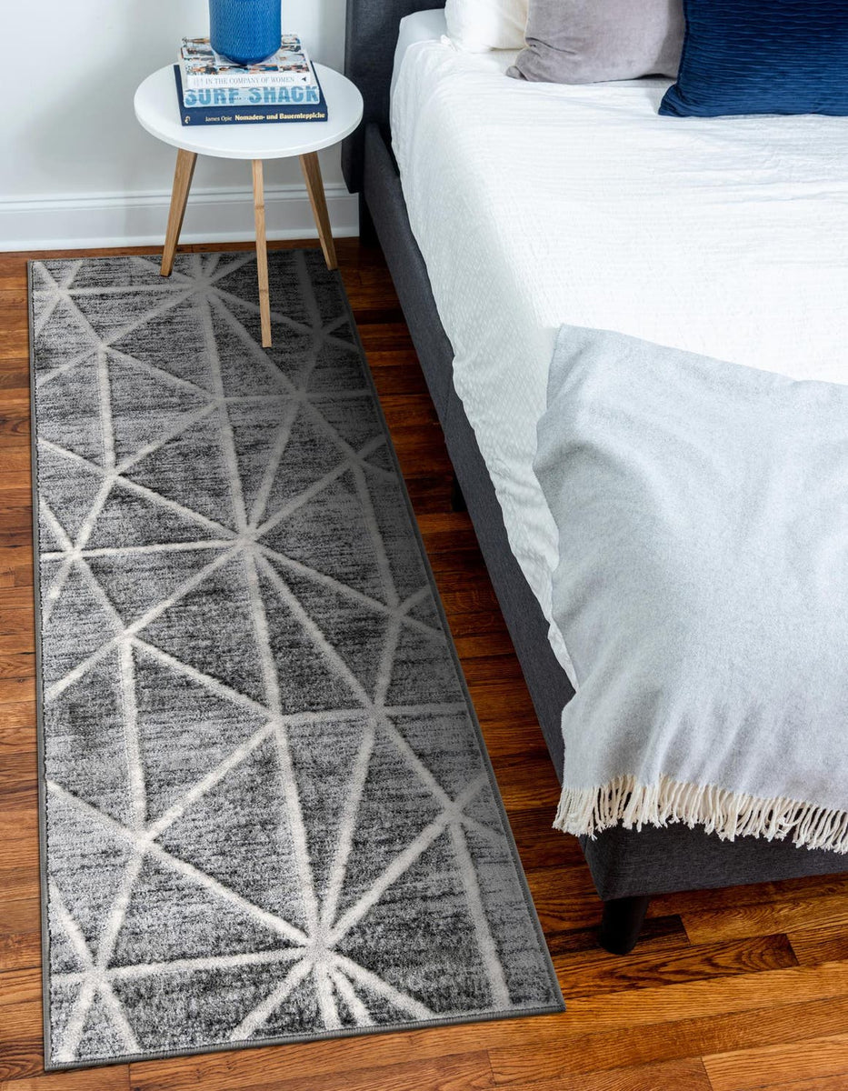 Gray 3' x 10' Matrix Trellis Runner Area Rug 100% Polyester Geometric ...