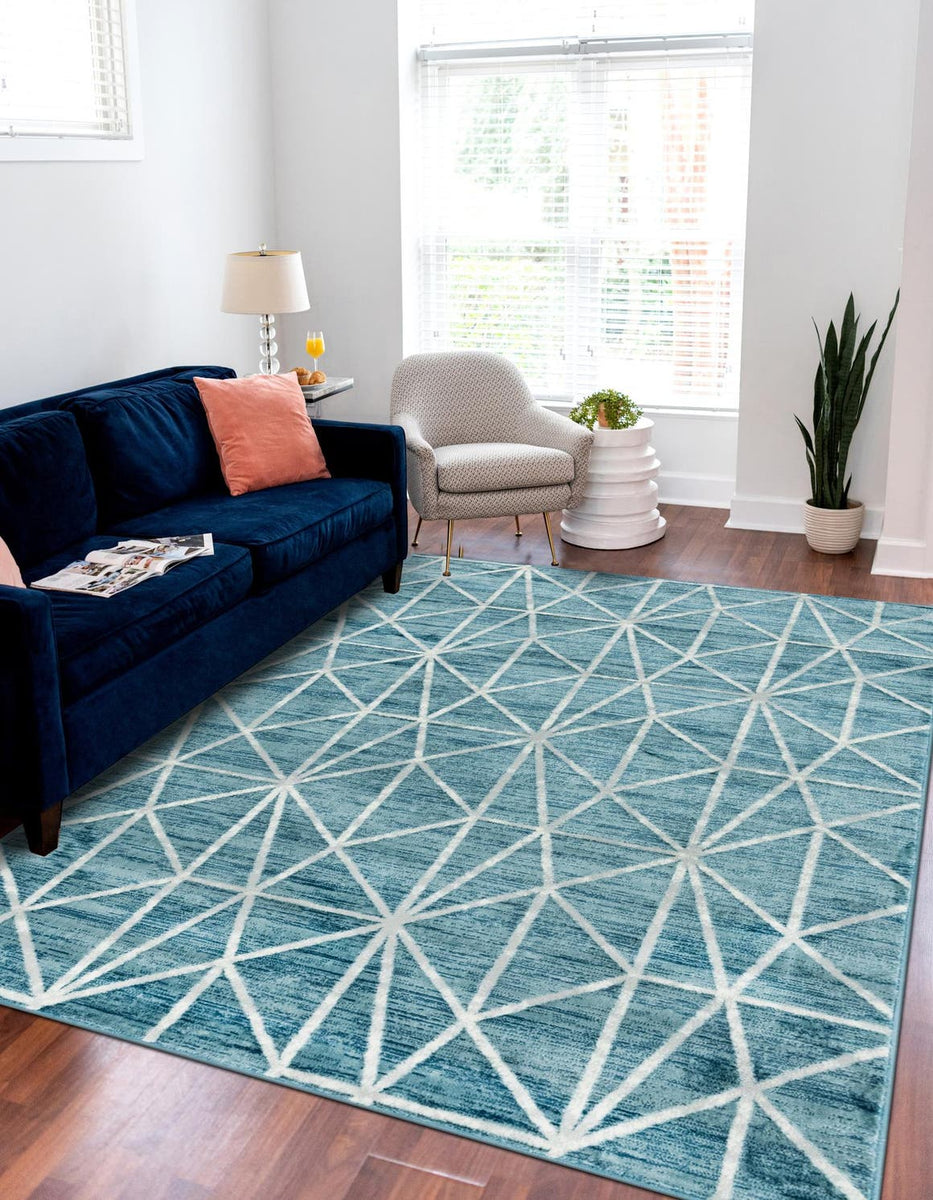 Blue 8' x 10' Matrix Trellis Rectangle Area Rug 100% Polyester Geometr ...