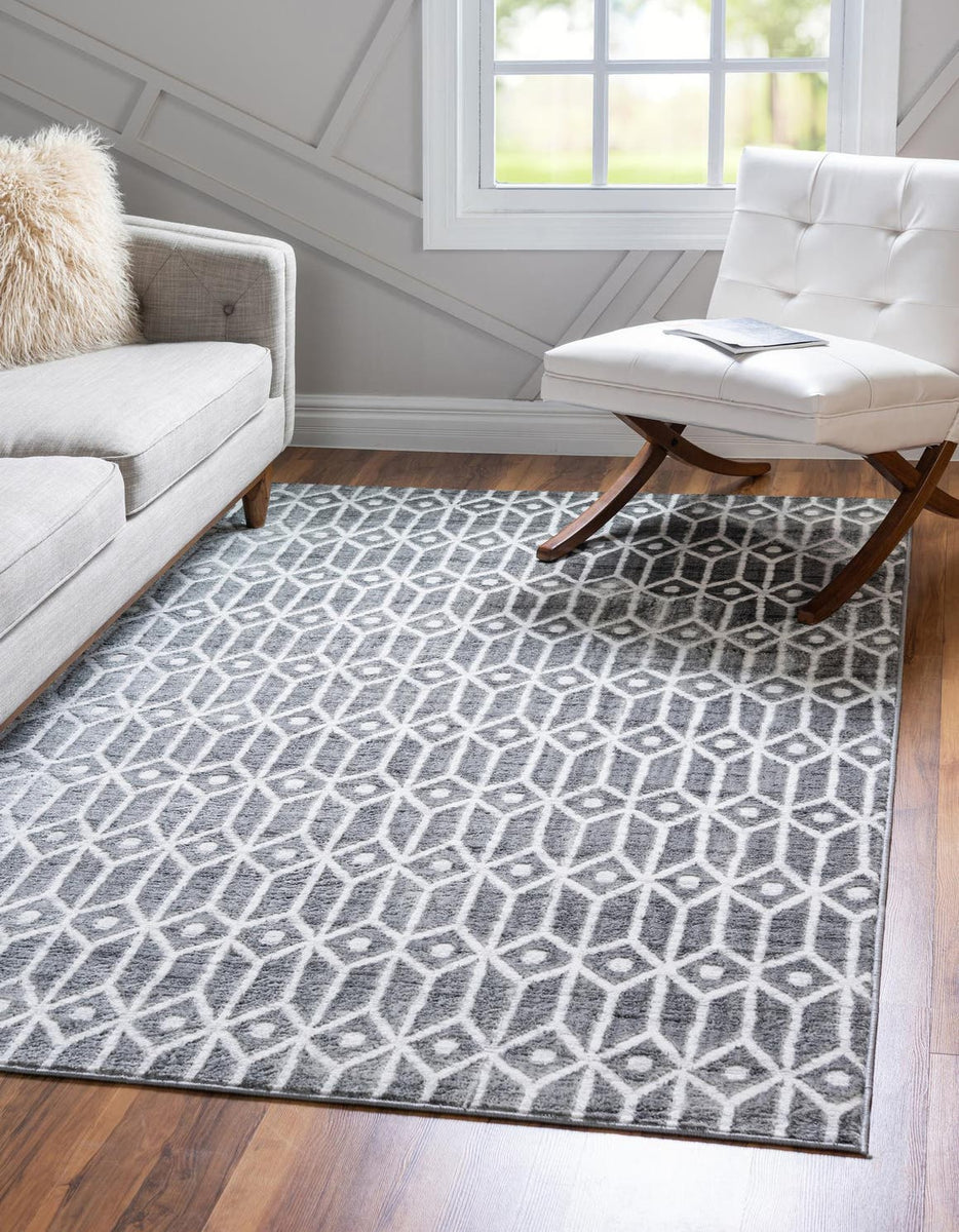 Gray 8' x 10' Matrix Trellis Rectangle Area Rug 100% Polyester Geometr ...