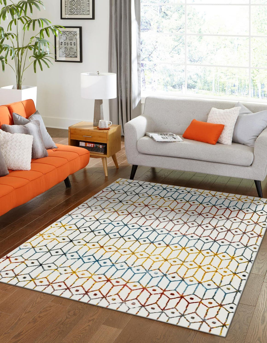 Multicolor 8' x 10' Matrix Trellis Rectangle Area Rug 100% Polyester G ...