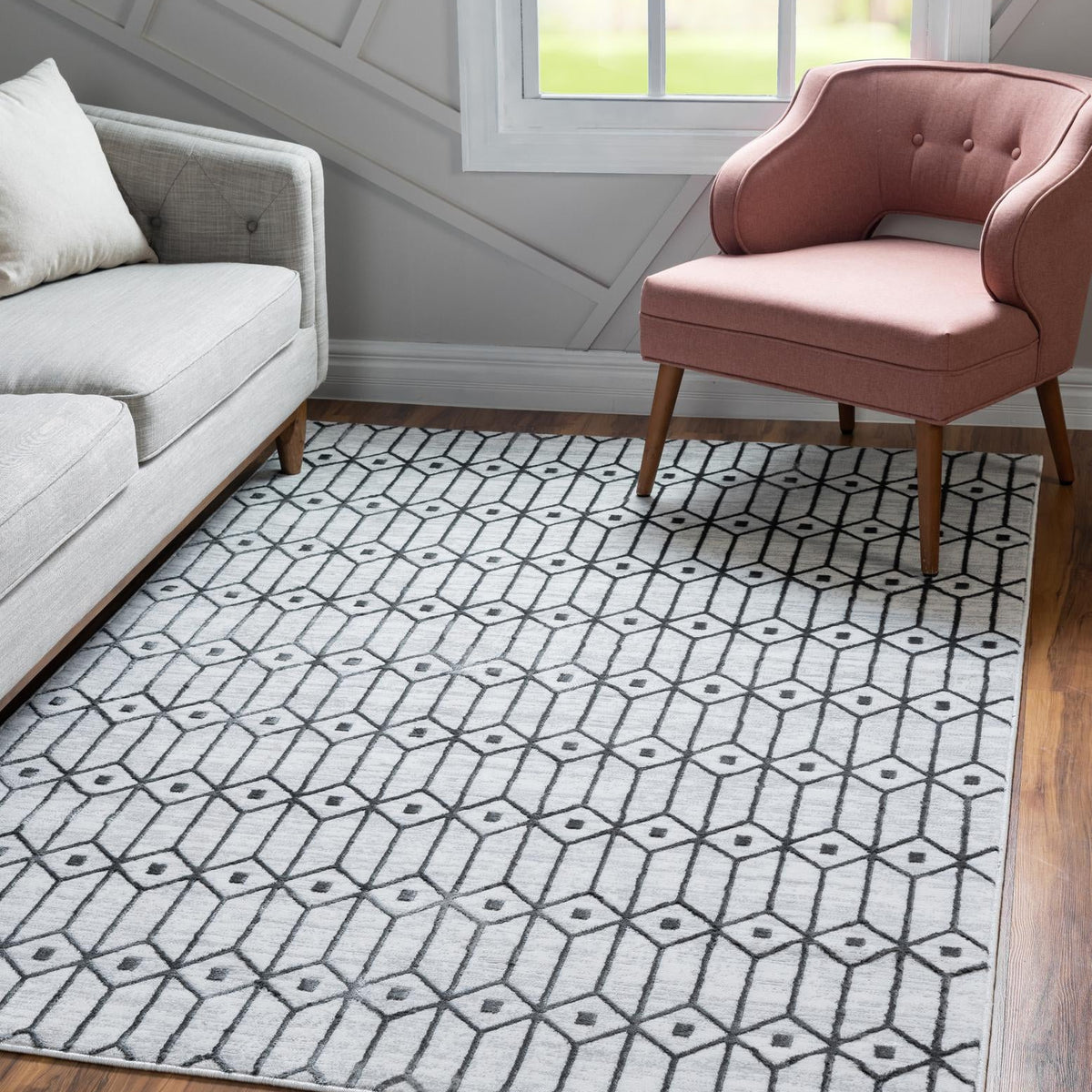 White 9' 10 x 14' 1 Matrix Trellis Rectangle Area Rug 100% Polyester G ...