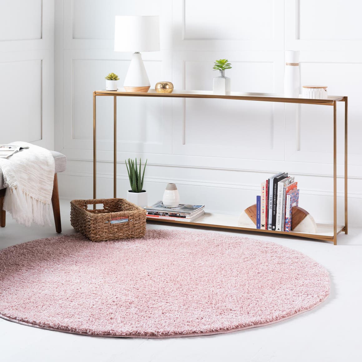 Pink 3' 3 x 3' 3 Soft Solid Shag Round Area Rug Thick Soft Touch Fluff ...