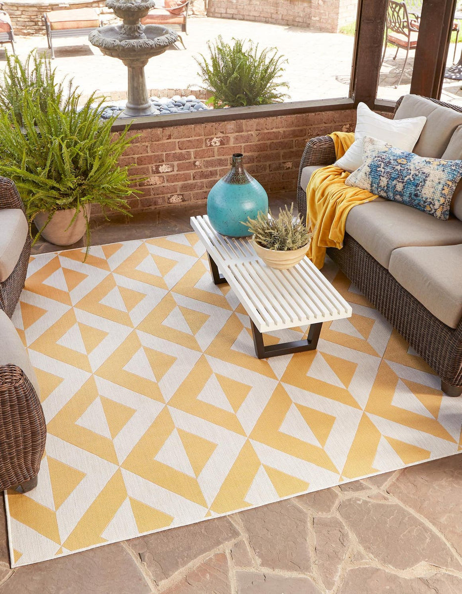 Yellow 8' x 8' Jill Zarin Outdoor Square Rug – Rug Engine