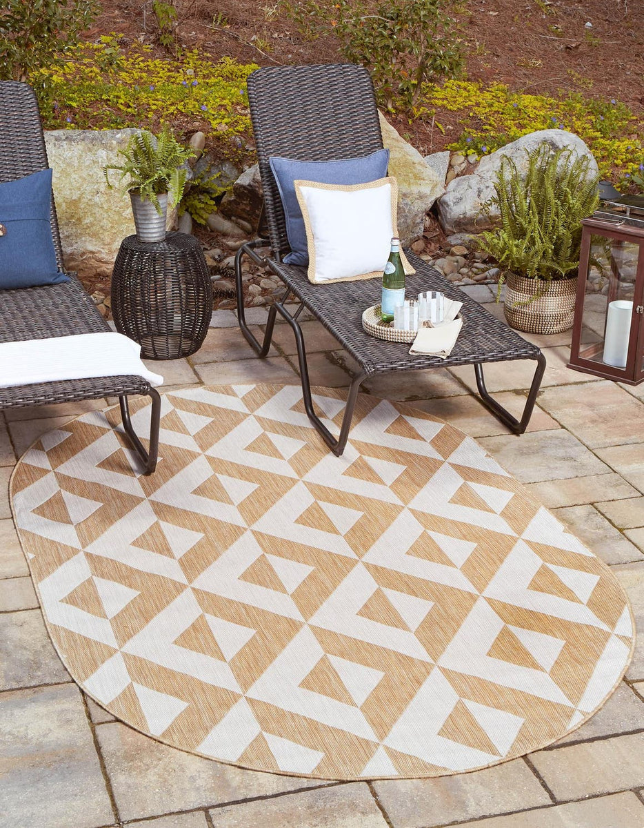 Beige 5' 3 x 8' Jill Zarin Outdoor Oval Rug – Rug Engine