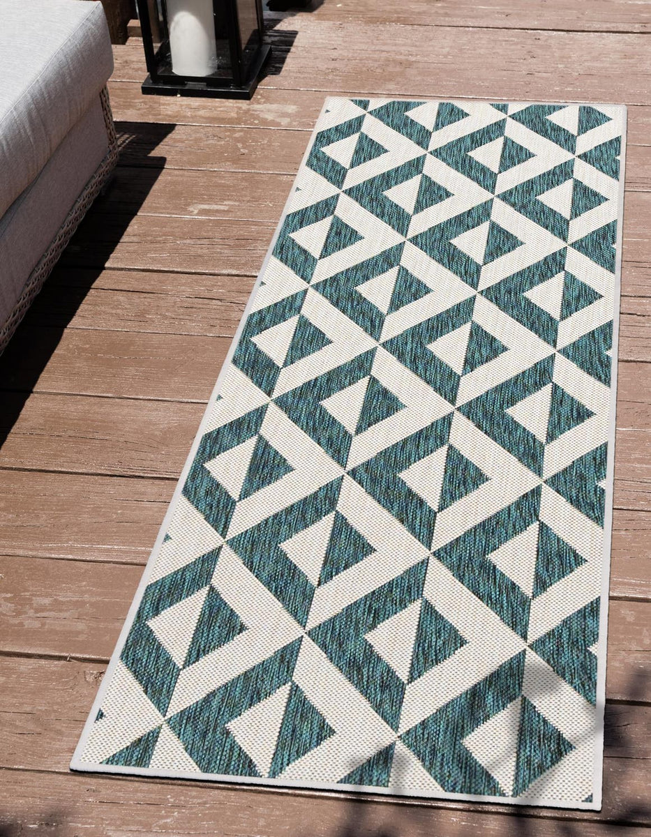 Teal 2' x 8' Jill Zarin Outdoor Runner Area Rug Weather Resistant for ...