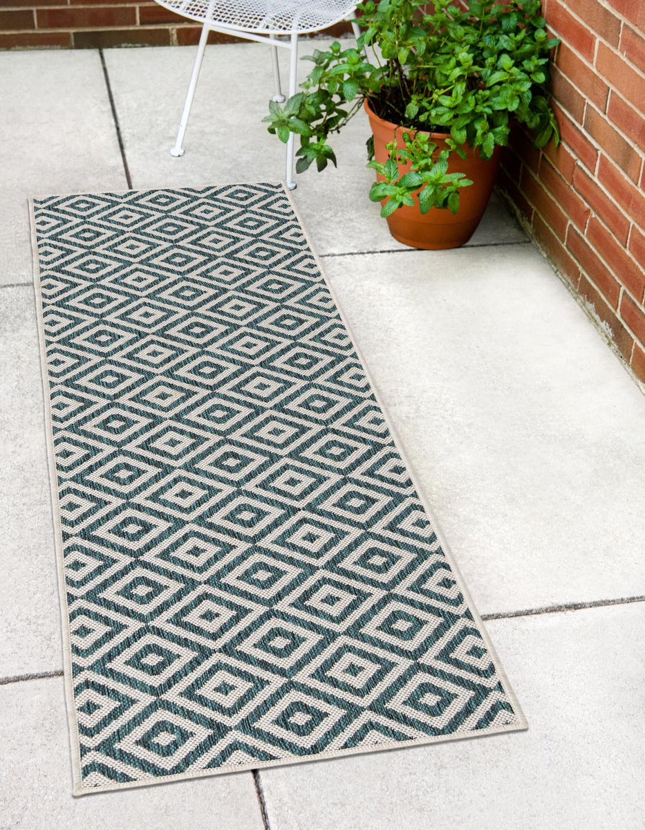 Teal 2' x 8' Jill Zarin Outdoor Runner Area Rug Weather Resistant for ...