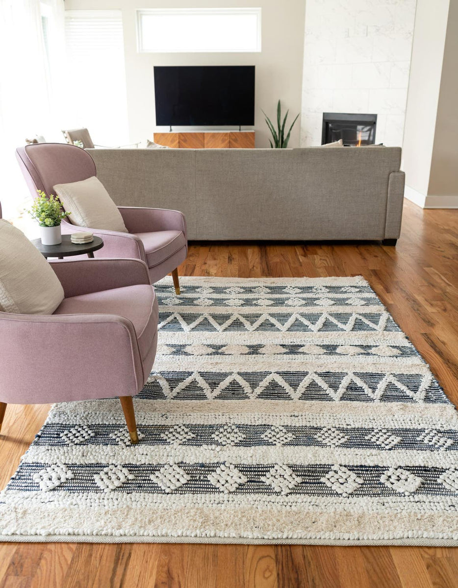 Ivory 9' x 12' Cotton Chindi Rectangle Area Rug Geometric Boho Carpet ...