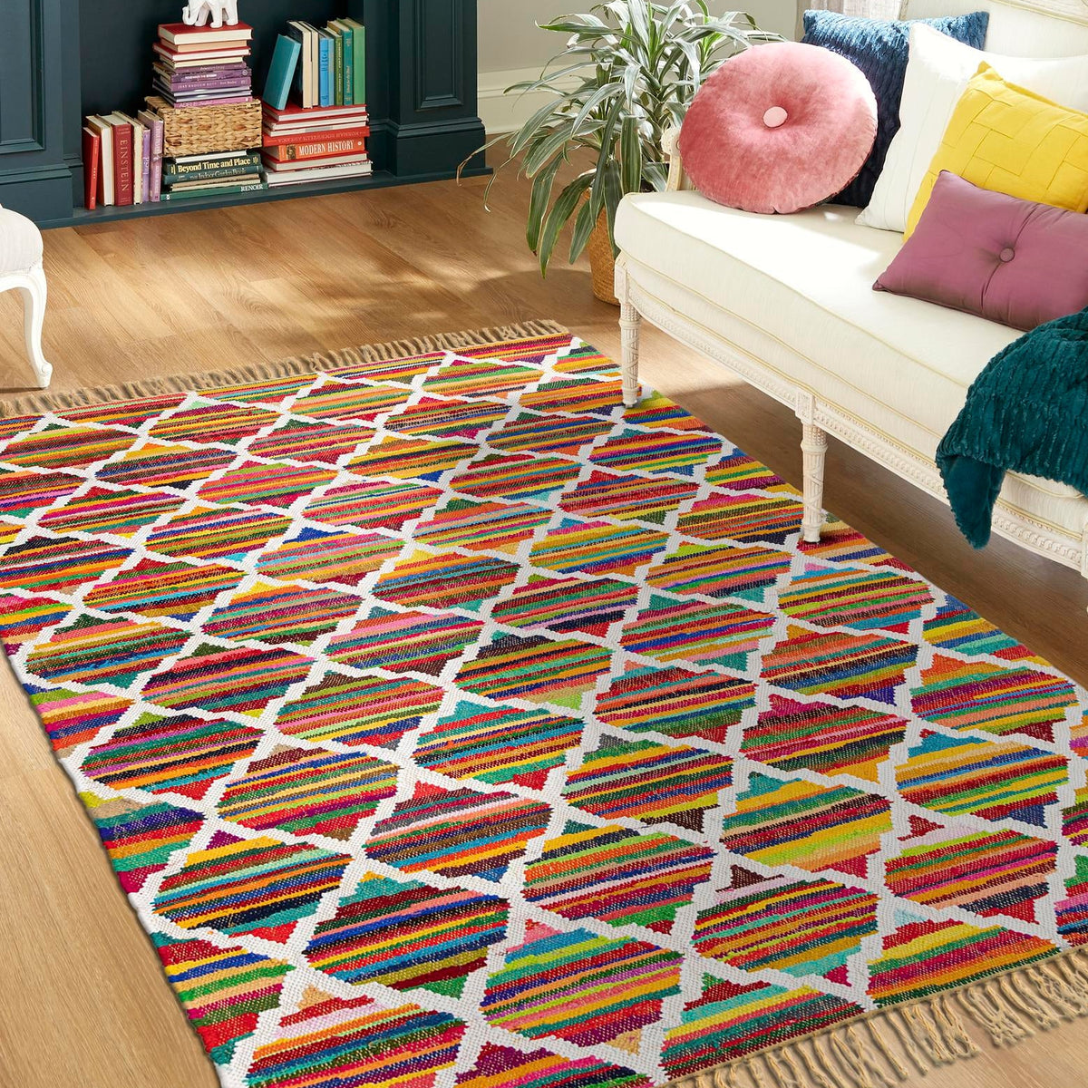 Multicolor 9' x 12' Chindi Trellis Rectangle Area Rug Natural Eco-Frie ...