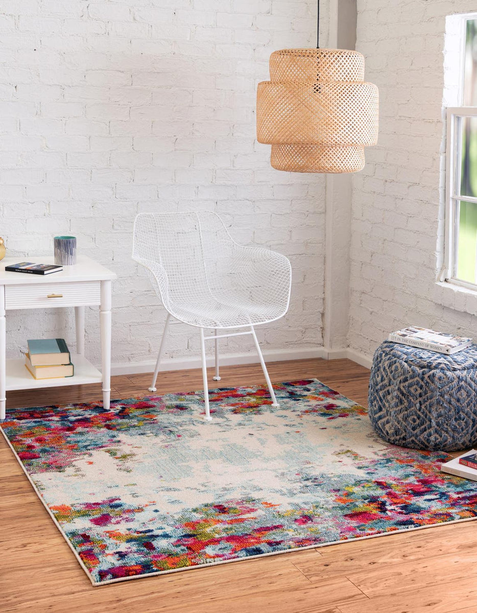 Multicolor 5' x 5' Chromatic Square Area Rug 100% Polypropylene With C ...