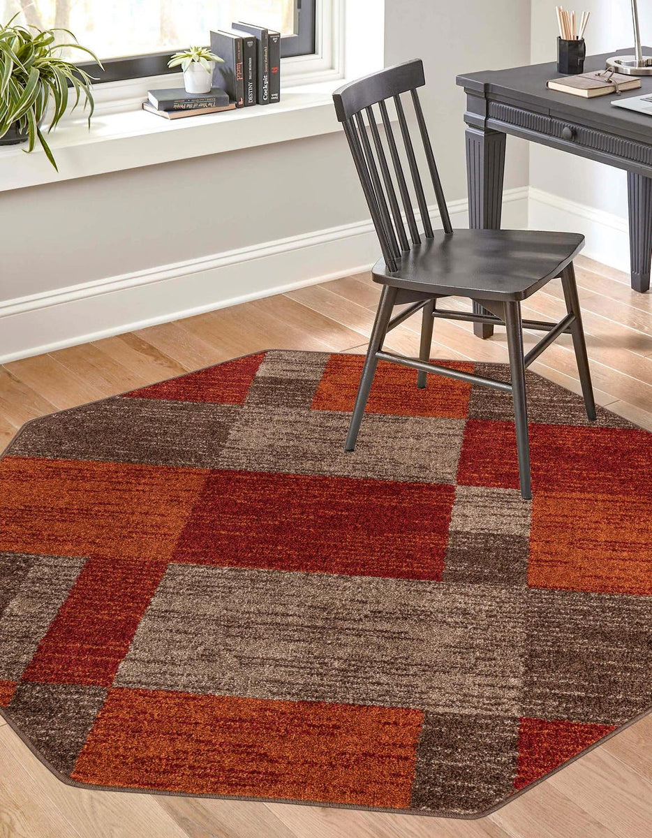 Multicolor 7' 10 x 7' 10 Autumn Octagon Area Rug 100% Polypropylene Du ...