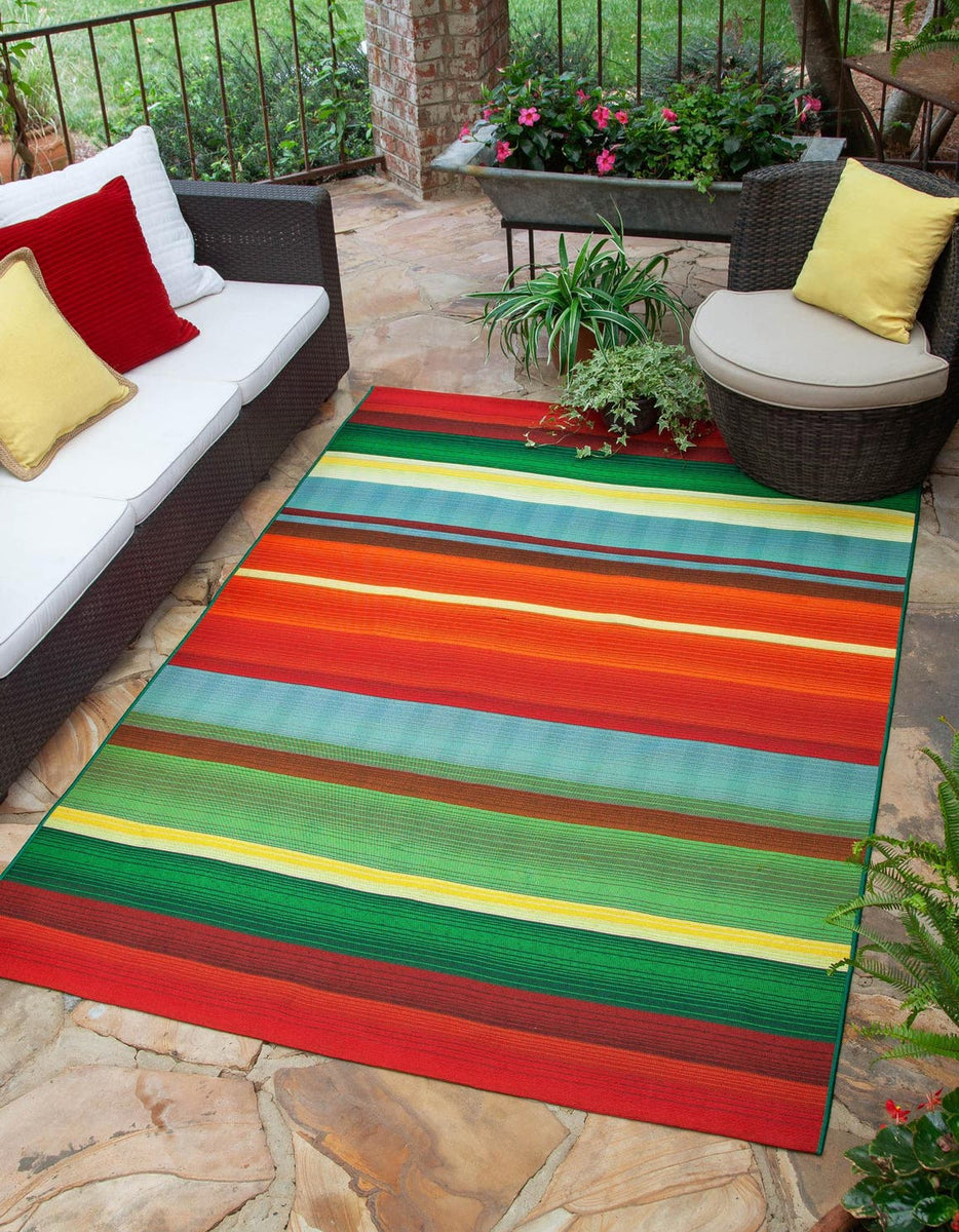 Multicolor 10' x 14' 1 Outdoor Modern Rectangle Area Rug Weather Resis ...