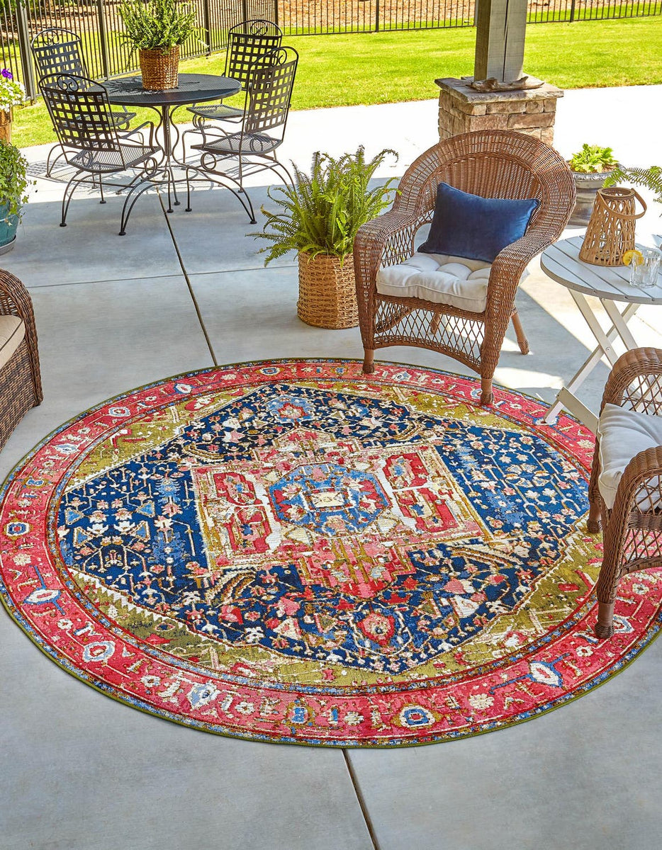 Multicolor 12' x 12' Outdoor Traditional Round Area Rug Weather Resist ...
