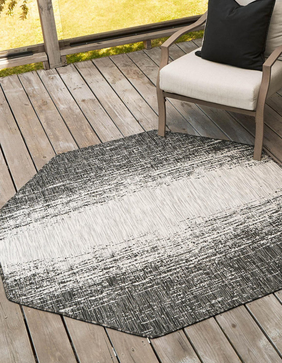Charcoal Gray 5' 3 x 5' 3 Outdoor Modern Octagon Area Rug Weather Resi ...