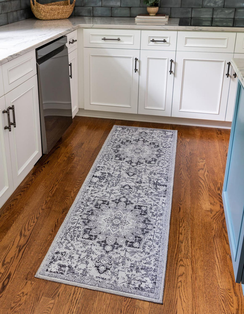 Washable Light Gray 2' x 6' 1 Renaissance Runner Area Rug Easy to Clea ...