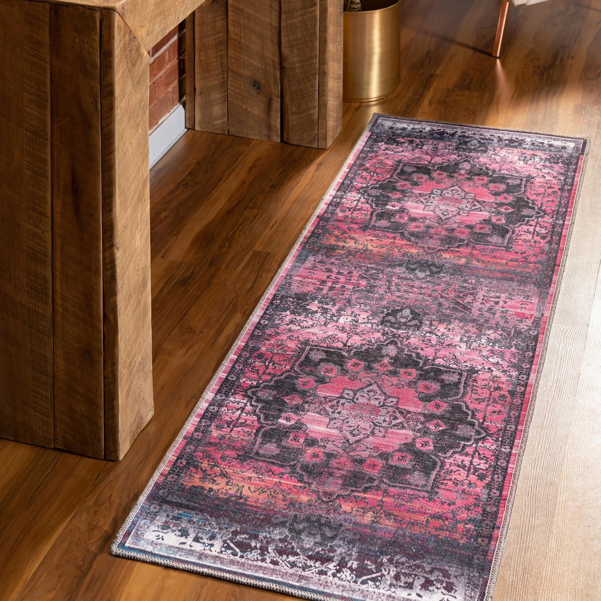 Washable Antique Rose 2' x 8' Renaissance Runner Area Rug Easy to Clea ...