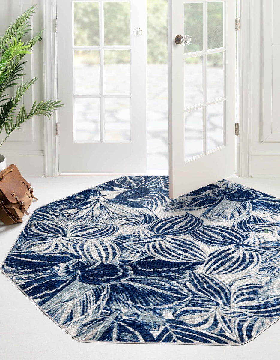 Navy Blue 6' x 6' Blossom Octagon Area Rug 100% Polypropylene With Cot ...