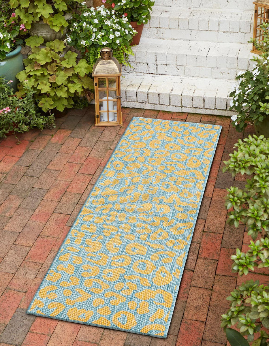 Blue Yellow 2' 7 x 10' Outdoor Safari Runner Area Rug Weather Resistan ...