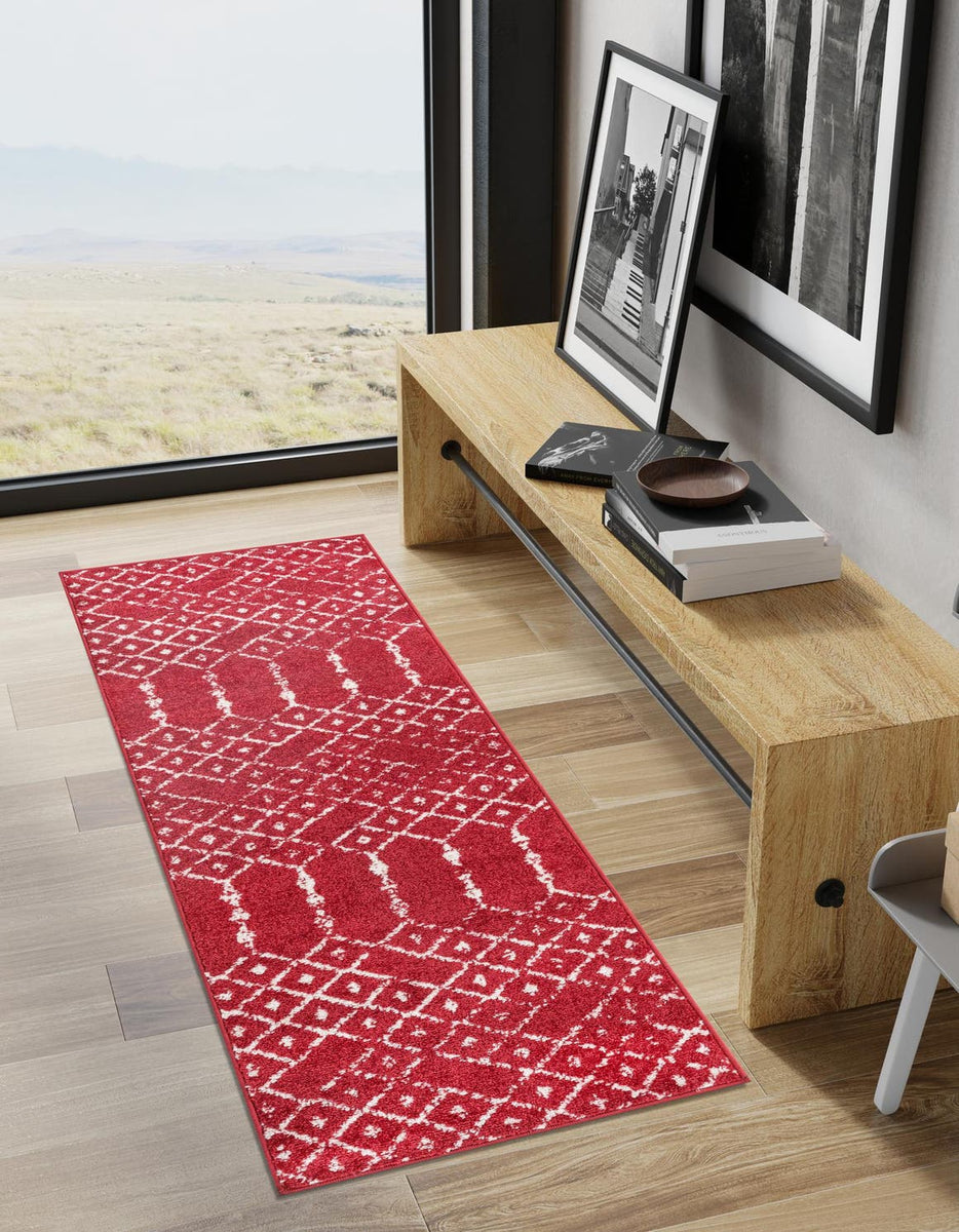 Raspberry Pink 2' x 6' Paxon Trellis Runner Area Rug Geometric Durable ...