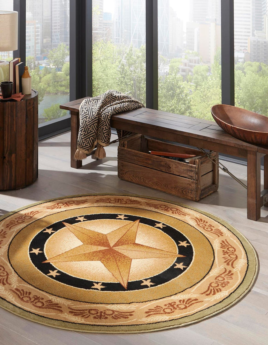 Green 4' 1 x 4' 1 Pioneer Round Area Rug Classic Southwestern Motif Du ...