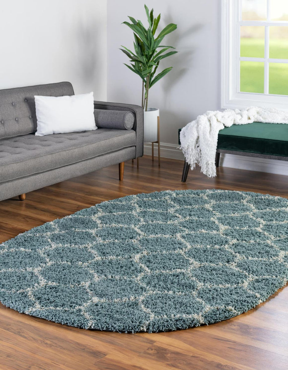 Light Blue 8' x 10' Trellis Shag Oval Rug – Rug Engine