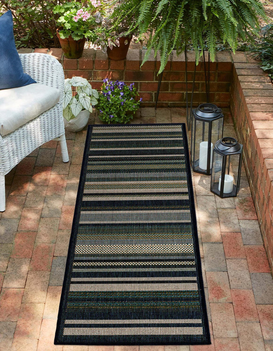 Blue 2' x 5' 11 Baja Outdoor Runner Area Rug Weather Resistant for Pat ...