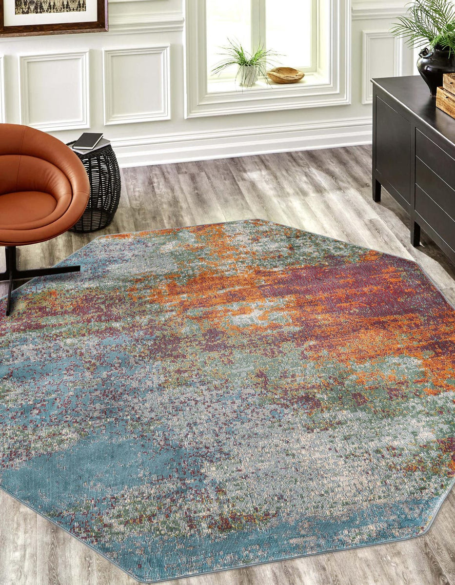 Multicolor 4' x 4' Paragon Octagon Area Rug 100% Polypropylene Colorfu ...
